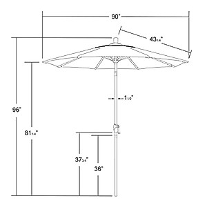 California Umbrella 7.5' Round Aluminum Market Umbrella, Crank Lift, Push Button Tilt, Black Pole, Sunbrella Jockey Red