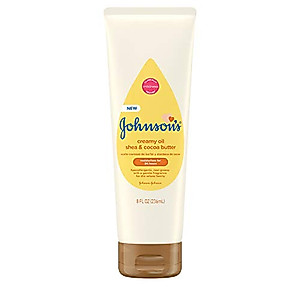 Johnson's Creamy Oil for Baby with Shea & Cocoa Butter, Moisturizing Body Lotion with Gentle Fragrance, Hypoallergenic, Non-Greasy, Paraben-Free, Phthalate-Free and Dye-Free, 8 fl. oz