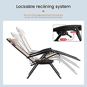 FDW Zero Gravity Chair,Zero Gravity Lounge Chair,1 Pack Folding Lawn Chair Adjustable Reclining Patio Chairs with Pillow and Side Table for Pool Yard with Cup Holder (Tan)