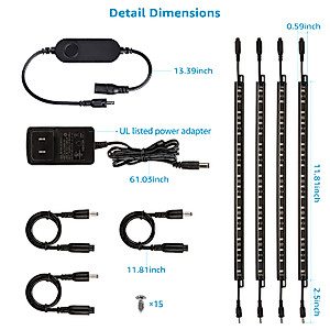 TORCHSTAR Voice Control Smart LED Safe Lighting Kit, (4) 12 Inch Dimmable Linkable Light Bars, Compatible with Alexa&Rocker Switch, 100-240V UL Power Adapter 900LM for Under Cabinet, 5000K Daylight