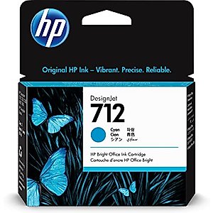 HP 712 Cyan 29-ml Genuine Ink Cartridge (3ED67A) for DesignJet T650, T630, T230, T210 & Studio Plotter Printers