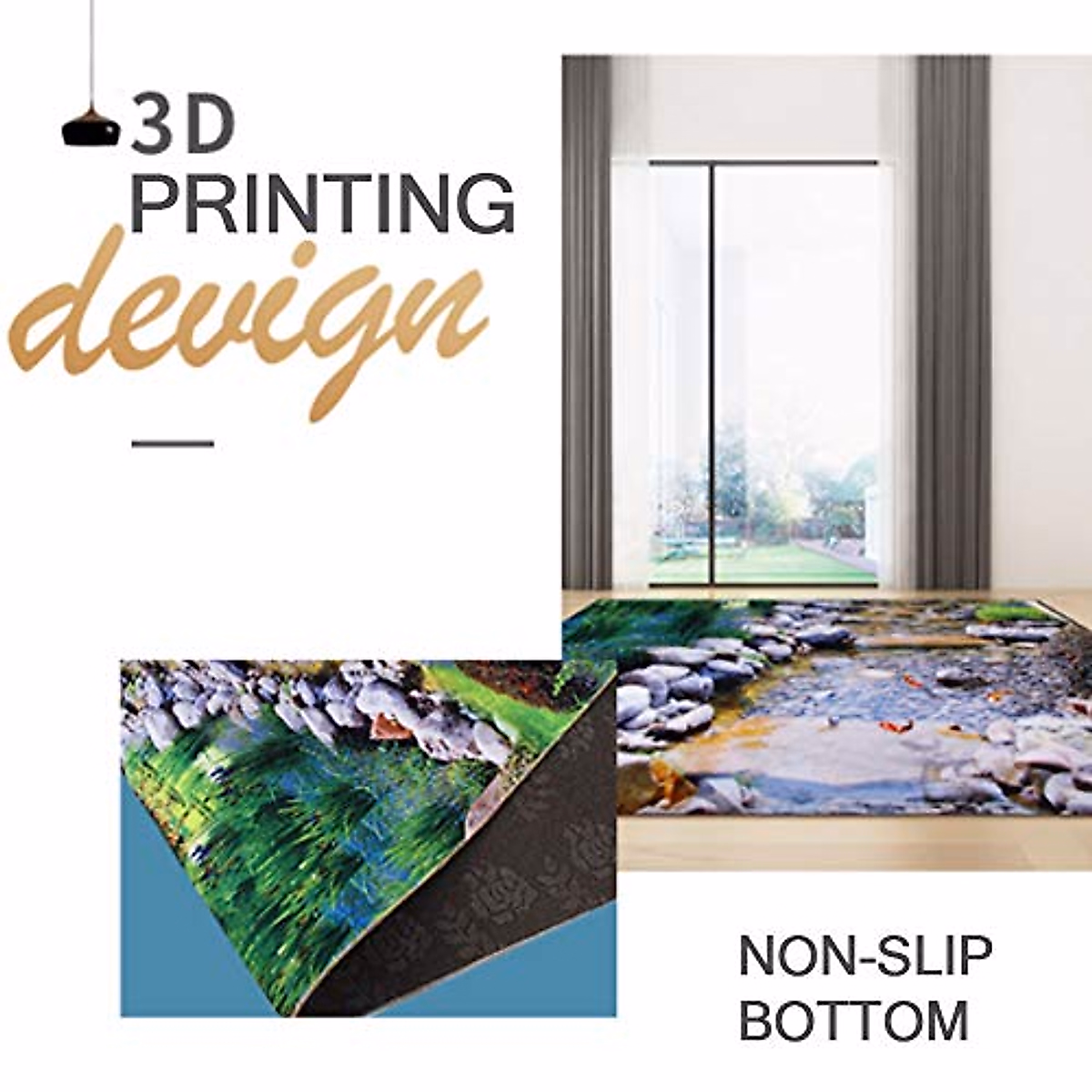 LoveHouse 3D Optical Illusion Rug for Living Room,Decorative Printing Area Rug Lotus Ocean Pattern,Large Washable Carpet Mat,Non Slip Hallway Nautical Runner Rug-F 80x200cm/31-79in