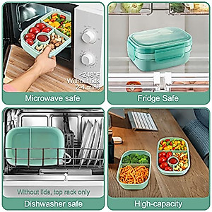 Landmore Bento Box Adult Lunch Box, 3 Stackable Bento Lunch Containers for Adults/Kids, 3 Layers All-in-One Bento Box with Utensil Set, Leak-Proof Bento Box for Dining Out, Work, Picnic, School Green