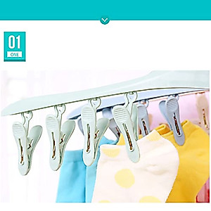Clothes Drying Hanger Rack with 8 Clips, Sturdy Windproof Plastic Laundry Clip and Drip Drying Hanger 360° Rotatable Hook for Drying Socks Bras Underwears Baby Clothes Hats Scarfs Towels and Gloves