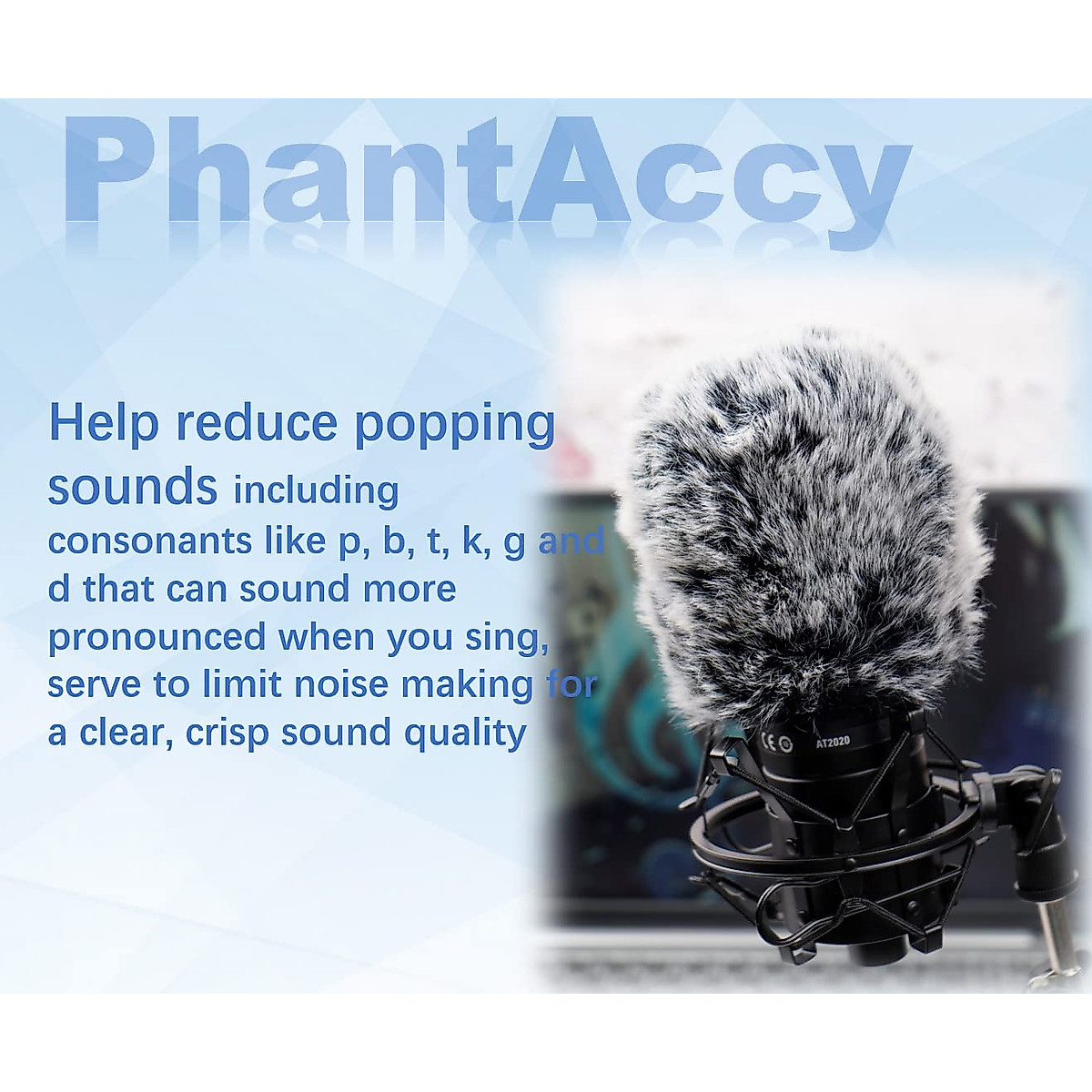 PhantAccy Pop Filter/Windscreen for Audio-Technica AT-2020 AT-2035 AT-2040 AT-2040 AT-2050 AT-2500 AT-4040 Microphones, Furry Mic Cover for Wind and Ambient Noise Reduction (Furry-BlackWhite)