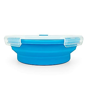 CARTINTS 1100ml Large Collapsible Food Storage Containers with Lids Silicone Food Container Collapsible Silicone Leftover Containers, Microwave Freezer Safe, For Camping Travel, 3Pack, Blue