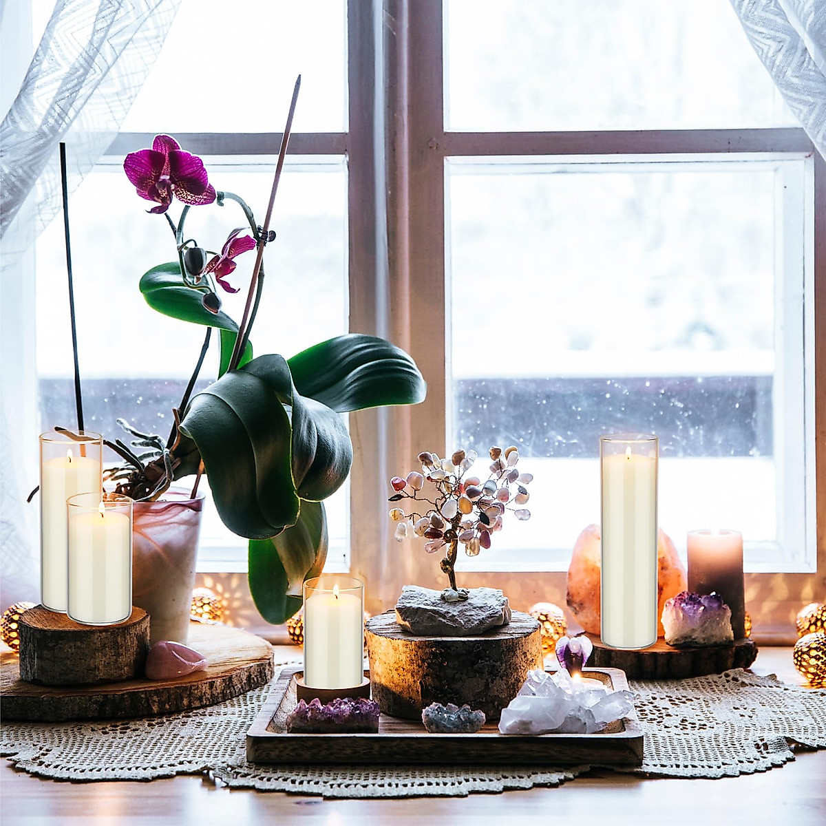 MTLEE 24 Pcs White Pillar Candles and Glass Cylinder Vases Clear Cylinder Candle Holders with Candles Vase Set for Centerpiece Home Wedding Church Party, 3 Size