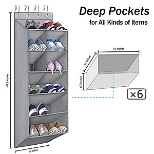 coastal rose Over The Door Shoe Organizer, 6-Tier Shoe Rack for Closet Door with Large Deep Pockets & 4 Metal Hooks, Hanging Storage Organizer for Baby Diaper, Shoe, Closet, Bathroom, Nursery, Gray