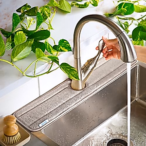 Ternal Sinkmat for Kitchen Faucet, Original Design, Absorbent Microfiber Fabric, Machine Washable Splash Guard & Drip Catcher For Around Faucet Handle [Grey, XL, 1 Pack]