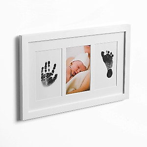 Green Pollywog | Baby Handprint and Footprint Kit | Elegant White Picture Frame | Non-Toxic | Inkless Footprint | Baby Footprint Frame | Newborn Footprint Kit | Baby Ink Pad | Dog Paw Prints