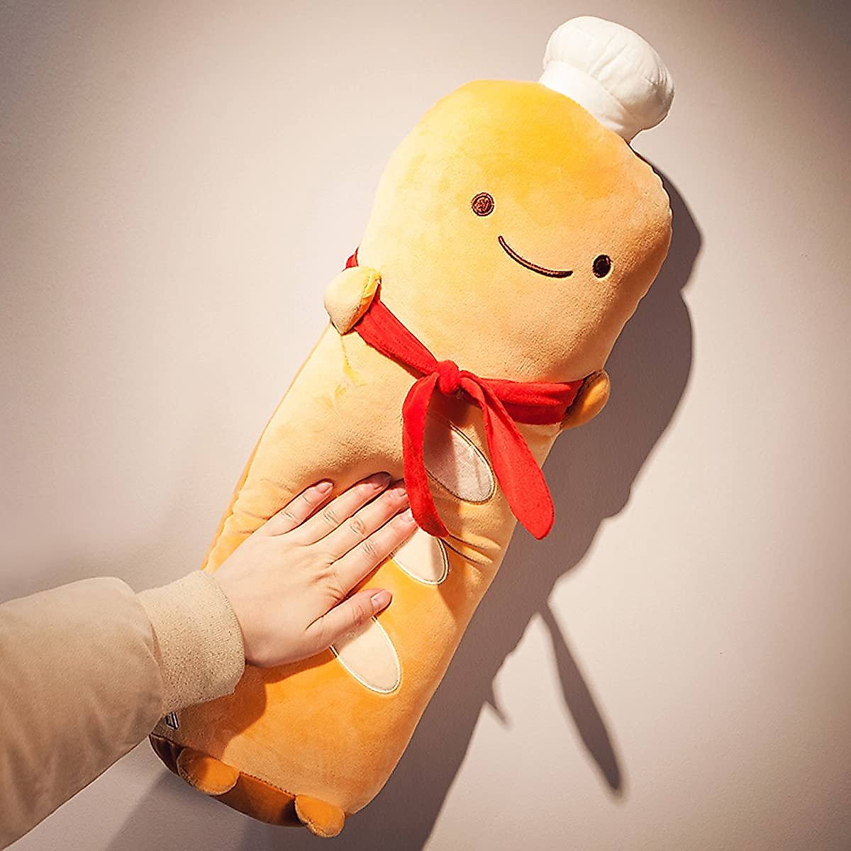 MDXMY 20.8'' French Baguette Plush Pillow Funny Food Bread Plushie Soft Hugging Pillow with Red Scarf (Baguette)