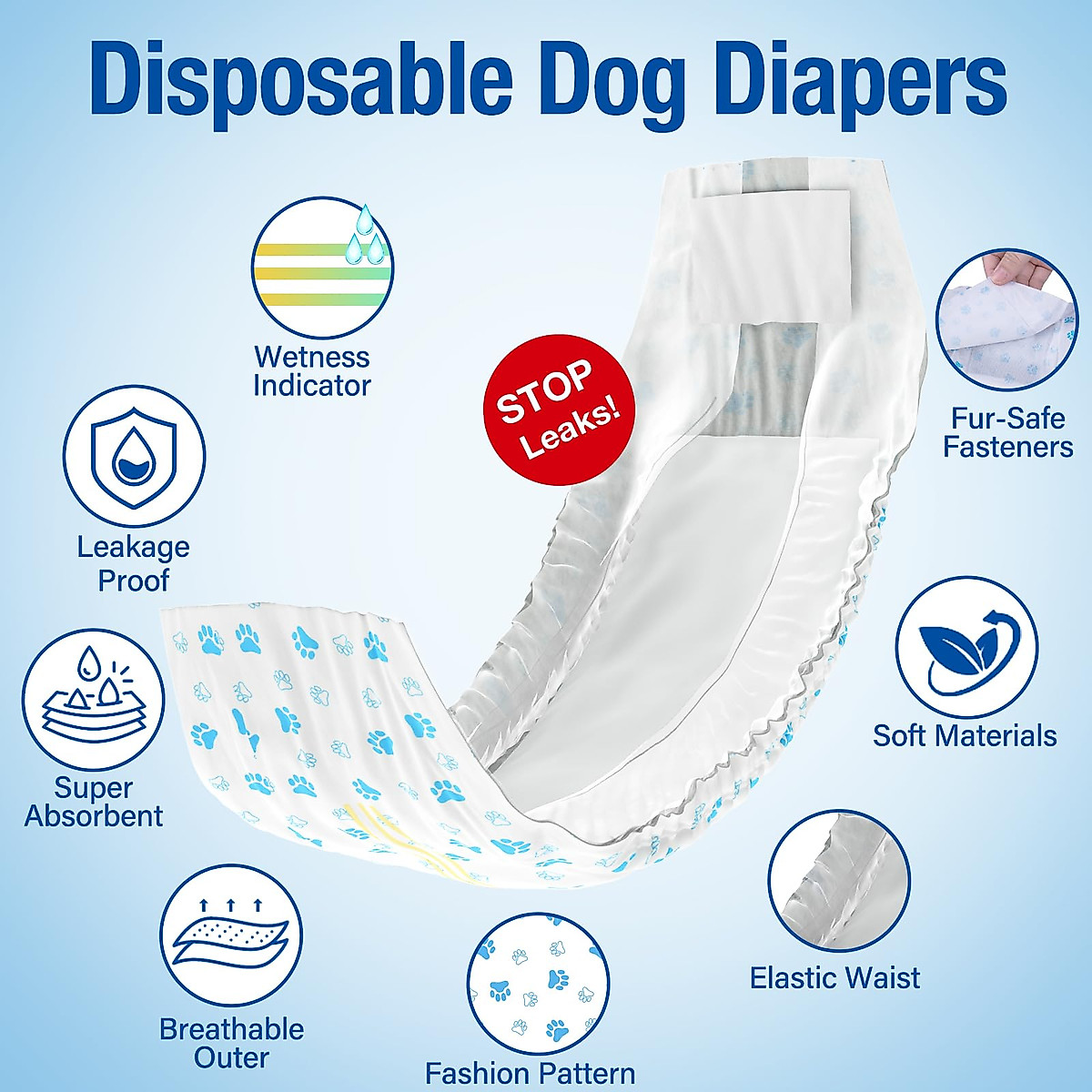 Pet Soft Disposable Male Dog Wraps - Dog Diapers for Male Dogs, Puppy Diapers with Wetness Indicator 48 Counts Small