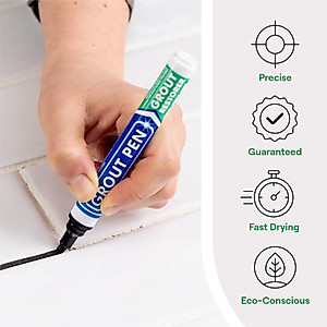 Grout Pen Black Tile Paint Marker: Waterproof Grout Paint, Tile Grout Colorant and Sealer Pen - Black, Narrow 5mm Tip (7mL)