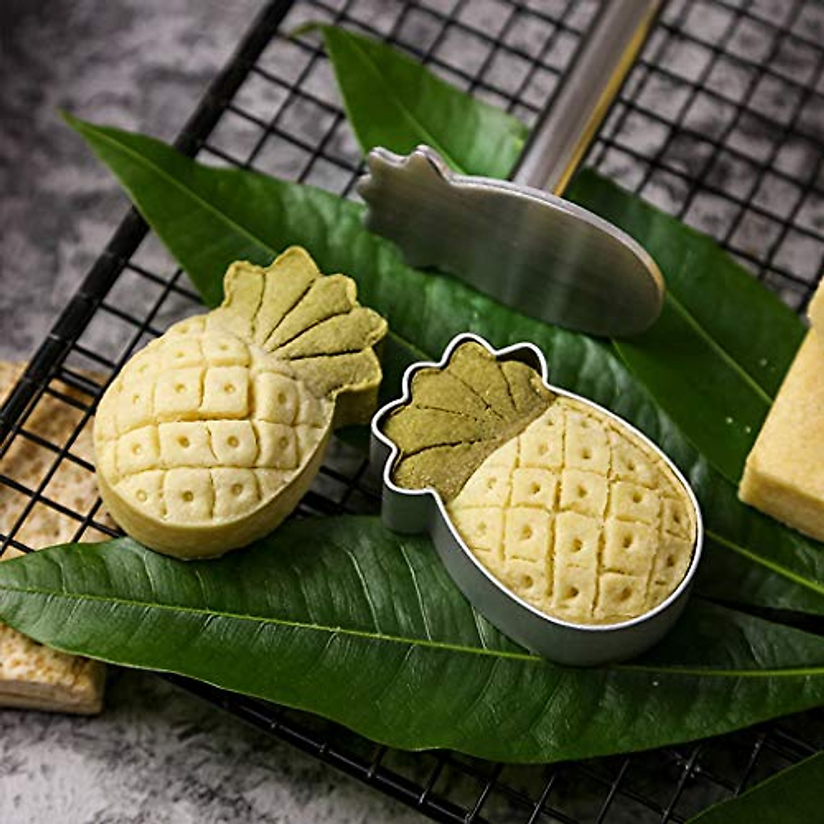HELYZQ Pineapple Cake Stainless Steel Biscuit Mould,10pcs Square Rectangle Ellipse Heart Pineapple Flower Shape Pie Cake Cookie Mold Biscuit Cutter Stamp Press Cutting Tools