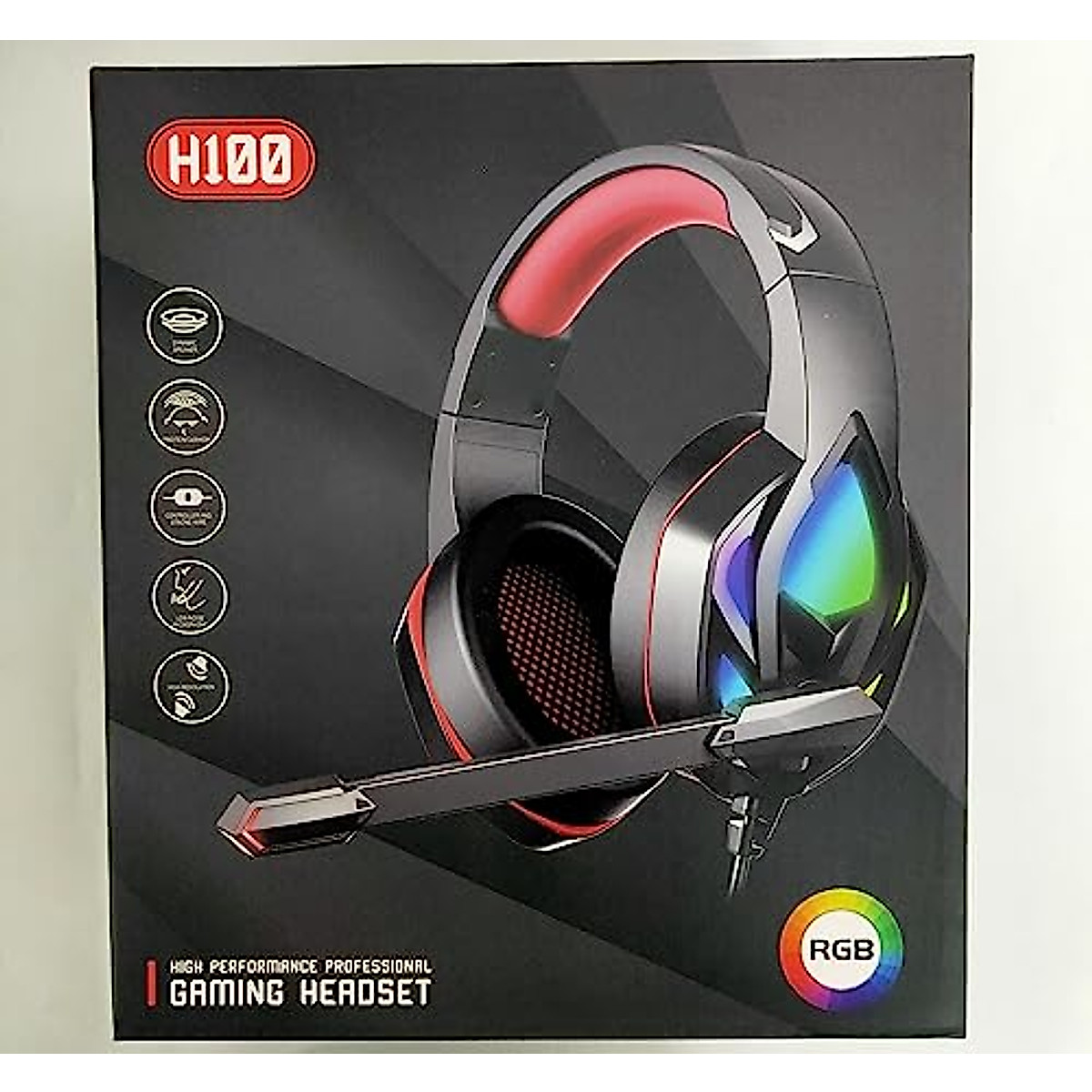 Donerton Gaming Headset, Over-Ear Gaming Headphones with Noise Canceling Mic, Stereo Bass Surround Sound, Soft Memory Earmuffs LED Light PS4 Gaming Headset Compatible with PC, Laptop, PS4, PS5, Red