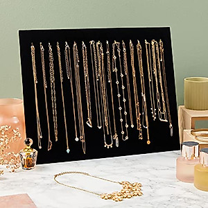 Genie Crafts 2 Pack Jewelry Display for Selling, Black Velvet Boutique Necklace Stands, Boards with Hooks for Pop Up Shop (14.6 x 11.9 x 4.5 In)