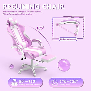 Ferghana Kawaii Light Purple Gaming Chair with Bunny Ears, Ergonomic Cute Gamer Chair with Footrest and Massage, Racing Reclining Leather Computer Game Chair 250lbs for Girls Adults Teens Kids