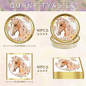Lousuip 80pcs Horse Party Supplies Horse Paper Plates and Napkins Party Tableware for Wild Cowgirl Themed Birthday Babyshower Party Decorations