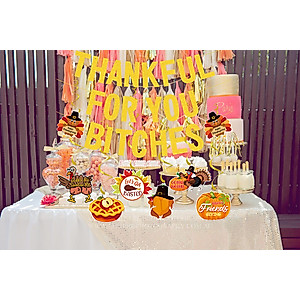 TF Girly Friendsgiving Party Decorations with Hanging Swirls, Gold Glitter Friendsgiving Decorations for Girl Home Office, Friendsgiving Banner, Thanksgiving Decorations for Mantel Fire Place Party