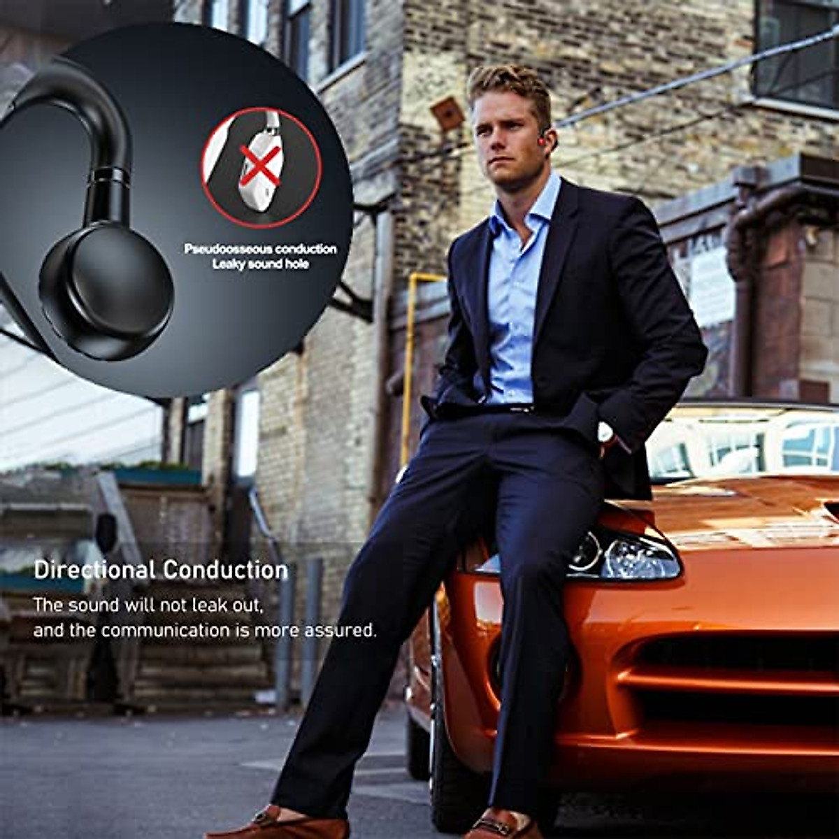 Mosonnytee Bone Conduction Headphones Open Ear Workout Headphones with Microphone IPX5 Waterproof Bluetooth Headset for Cell Phones Hand-Free