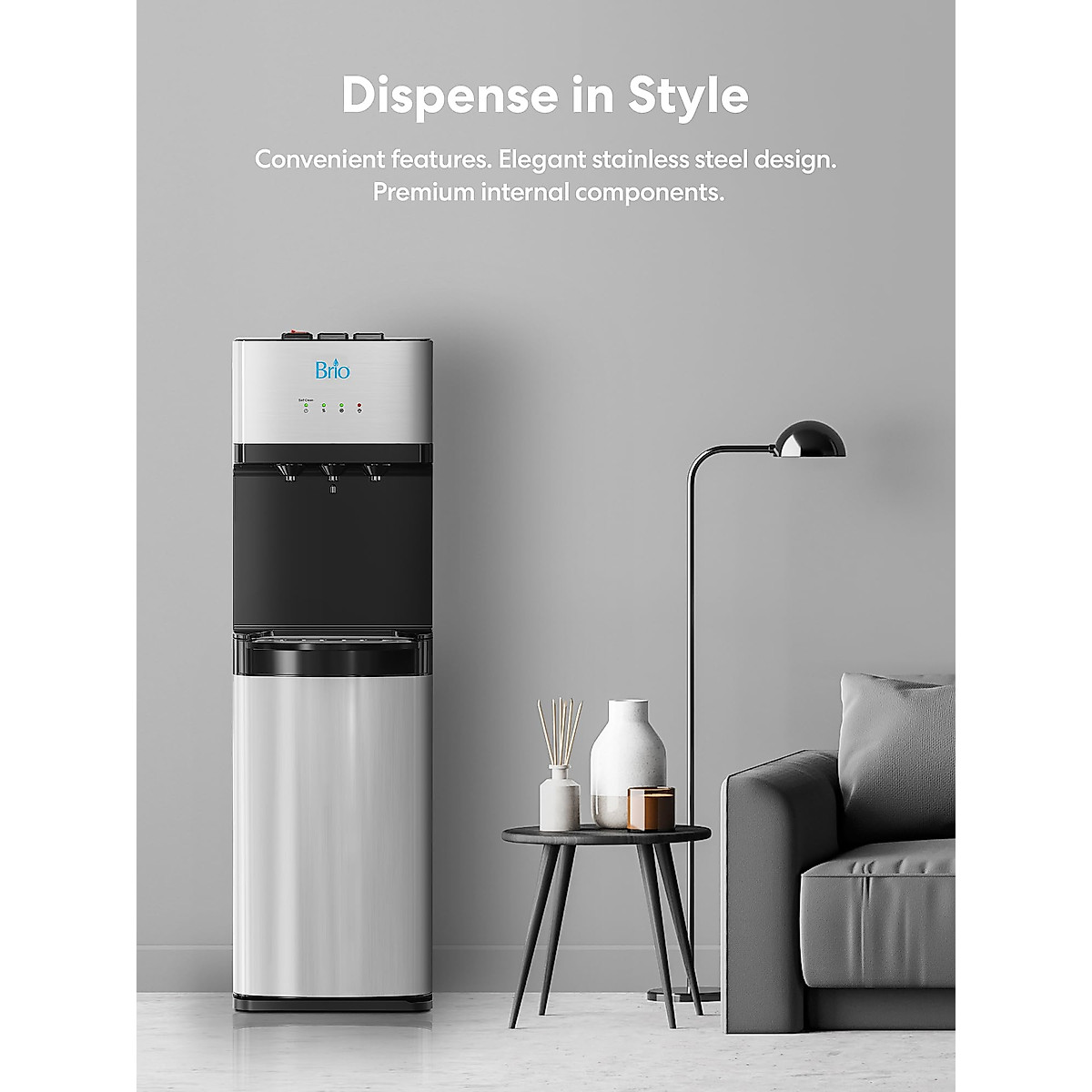 Brio Self Cleaning Bottleless Water Cooler Dispenser, UL Approved, Stainless Steel, Point of Use Drinking Water Filter, Hot, Cold, and Room Temperature