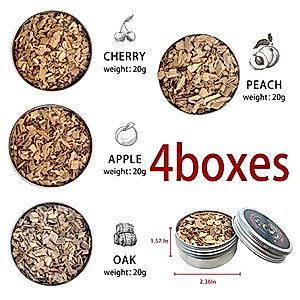 Yinanroa Wood Chips for Smoking Gun Hand-held Smoke Gun Smoker Infuser Cocktail Smoker Kit（Oak,Peach,Apple,Cherry 4 Pack） Wood Chips for Smoker