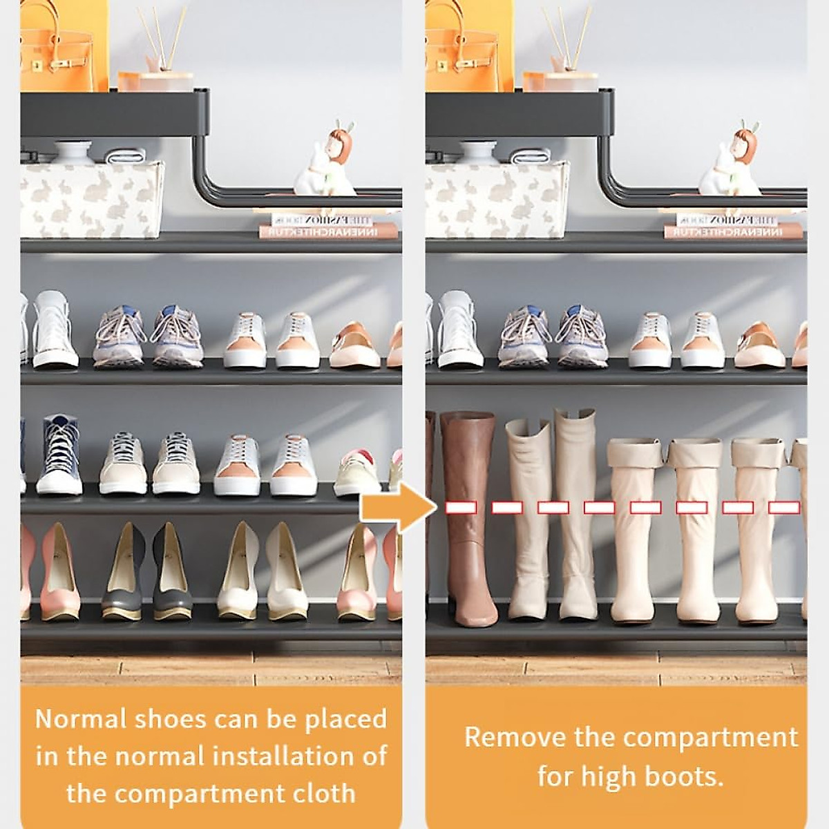 Johofiow Versatile Shoe Cabinet with Storage Rack,Entryway Shoe Rack, Shoe Stand for Closet,Stackable Boot & Shoe Storage,for Entryway,Hallway,Living Room,Closet (White, 4-Tier)