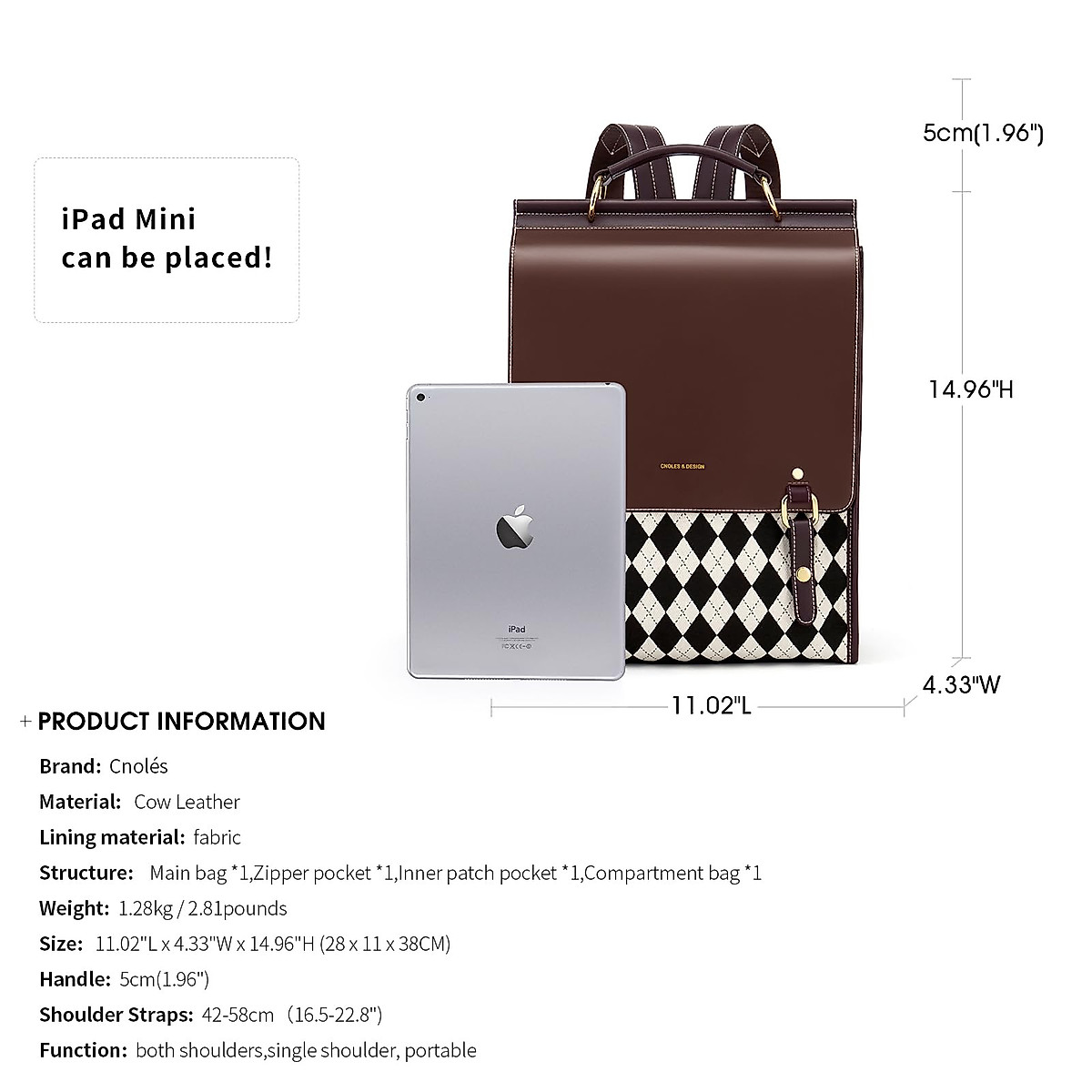 Cnoles Leather Backpack Purse For Women Fashion Ladies Vintage Bag Casual College Travel Backpacks Large bags Brown