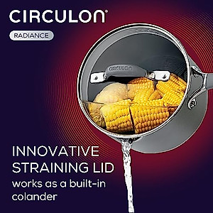 Circulon Radiance Hard-Anodized Nonstick Straining Saucepan, 3-Quart, Gray