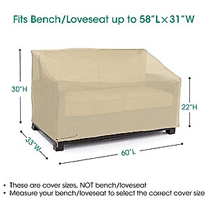 SunPatio Outdoor Sofa Cover 60 Inch, Heavy Duty Bench Covers, Patio Furniture Cover with Waterproof Sealed Seam, All Weather Protection, Beige