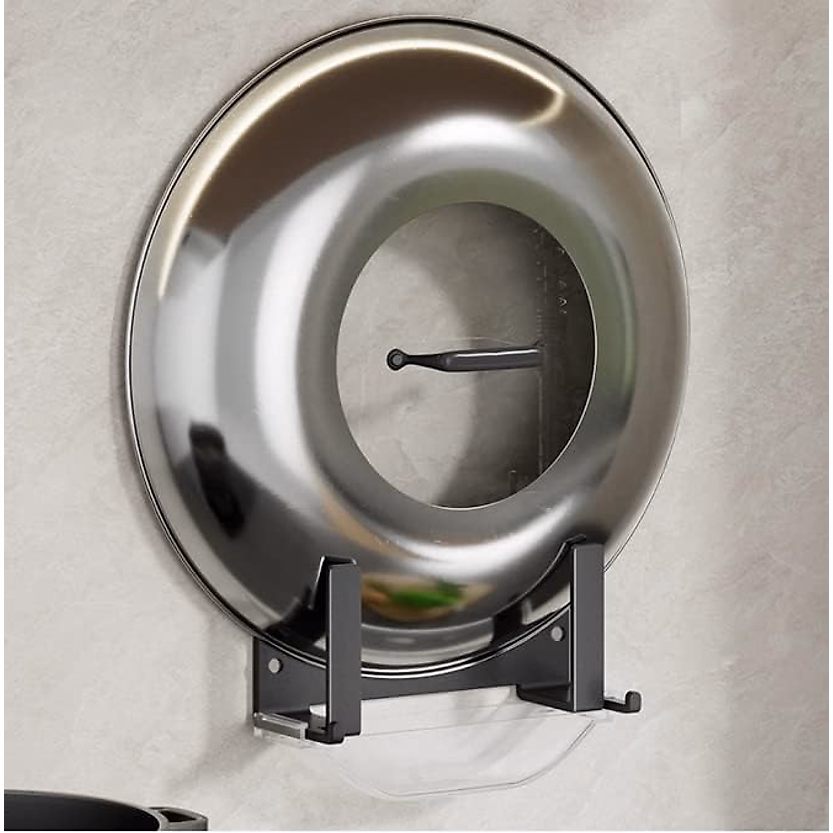 Pot Lid Rack, Wall Mounted 304 Stainless Steel Pan Lid Organizer Holder, Self-Adhesive or Mounting with Screws, Kitchen Cooking Utensil Tool (Set of 2) (Silver)