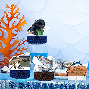 12 Pcs Fishing Decorations Gone Fishing Centerpieces Fish Party Decorations Honeycomb Party Supplies 3D Fishing Table Decor Fishing Birthday Party Supplies for Fathers Day Retirement Baby Shower