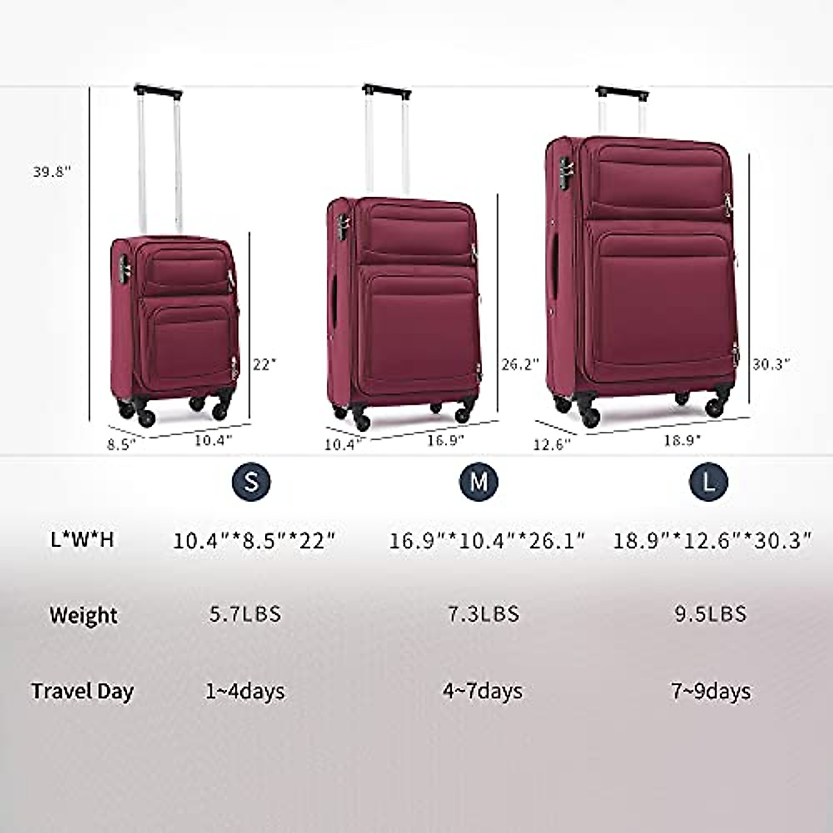 Merax Softside Luggage Set, TSA Lock Expandable Spinner Wheel Luggage, 3 Piece Set Suitcase