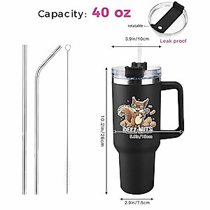 LB LEOBON 40 ounce insulated cup with handle, double-layer vacuum stainless steel material, equipped with straw, can keep warm or maintain cold drinks Cartoon,Cartoon,Digital Illustration, black