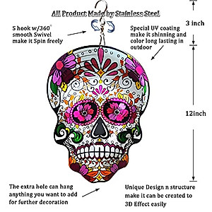 Fonmy Kinetic 3D Metal Garden Wind Spinner Quality Hanging Ornament for Home and Garden 12inch Mandala Daisy Sugar Skull Wind Spinners