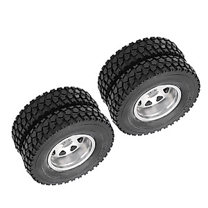 RC Car Rear Rubber Loader Wheels,Durable Metal Alloy Rear Wheel Hub Rims Hub Upgrade Spare Parts Accessory for 1/14 RC Trailer (Silver)