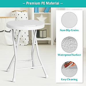 Giantex Set of 4 Folding Stool, Round Foldable Bar Stools, 4 Pack Portable Folding Chairs with Handle, Collapsible Stools 18 Inch 330lbs Capacity for Camping RV Party (White)