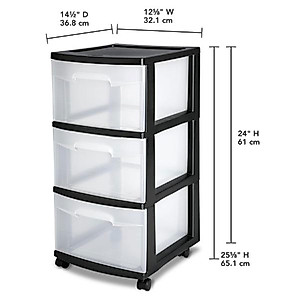 Sterilite 3-Drawer Storage Cart, Clear with Black Frame (4-Pack)