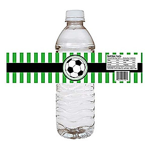 Soccer Ball Party Water Bottle Labels by Adore By Nat - Boy Girl Birthday Baby Shower Sticker - Set of 12
