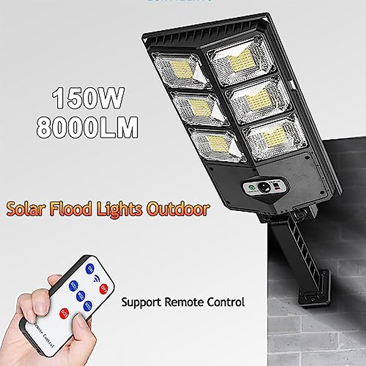 TAAVOP Solar Street Light, 150W LED Solar Flood Lights Outdoor Motion Sensor with Remote Control, 8000LM 3 Modes Solar Lights for Outside, Solar Security Lamp for Parking Lot, Garden, IP65 Waterproof