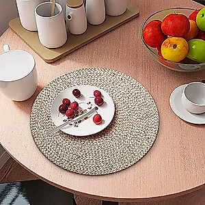 Hausattire Jute Braided Placemats 14 Inches Round - Off White, Farmhouse Reversible Woven Mats for Kitchen & Dining Table, Perfect for Indoor & Outdoor Use - (Set of 4)