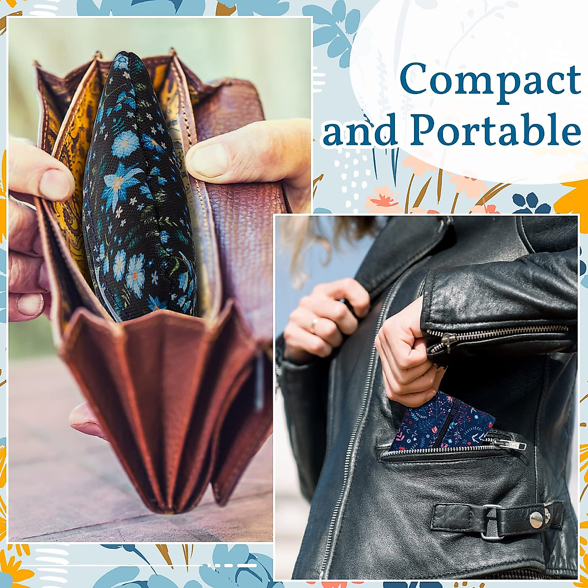 Kigeli 2 Pieces Purse Tissue Holder Travel Tissue Pouch for Purse Fabric Zipper Enclosed Pouches Reusable Flower Pattern Paper Holder for Coins, 5.25 x 3 Inches(Rustic Floral Print)