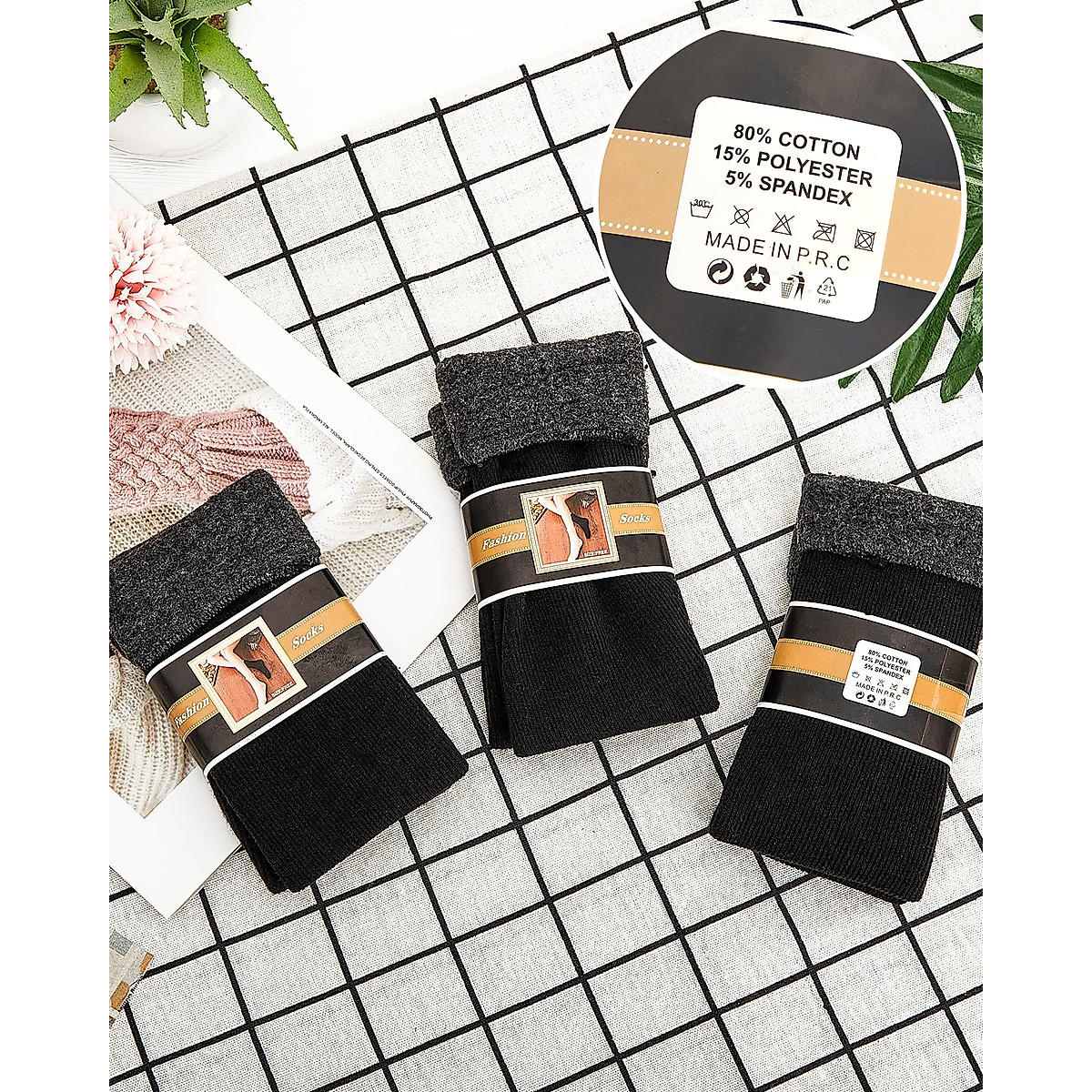 72 Pairs Thermal Socks Bulk Socks Thick Winter Socks Unisex One Size Socks for Men Women Homeless Care Package (Black,Medium)