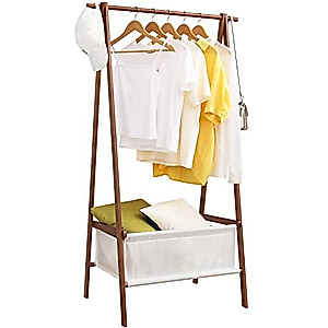 Jotsport Bamboo Clothing Rack Foldable Clothes Hanging Stand with Cloth Storage Bag for Laundry, Bedroom, Guest Room, Entryway, Dressing Room
