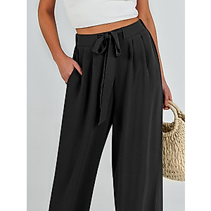 Caracilia Women Wide Leg Palazzo Pants Summer High Waist Flowy Casual Trousers Loose Lounge Beach Travel Vacation Clothes Black Medium