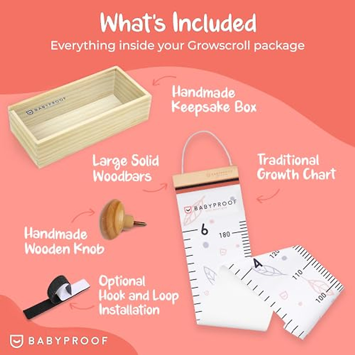 Growth Chart for Kids by Baby Proof - Measuring Height Chart and Kids Decor! Meaningful Memories Through Kid Size Chart Measurement. Leafy Growth Chart Ruler for Wall with Wooden Keepsake Box