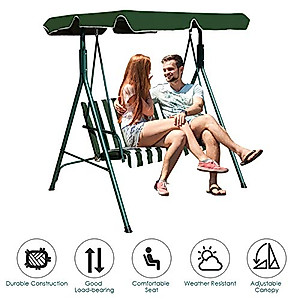 Happygrill 2-Person Convertible Canopy Swing Chair, Hammock Swing with Comfortable Cushion Seats, Weather Resistant Power Coated Steel Frame