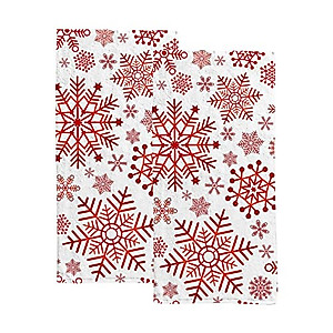 Vantaso Bath Hand Towels Set of 2 Christmas Red White Snowflakes Soft and Absorbent Washcloths Kitchen Hand Towel for Bathroom Hotel Gym Spa
