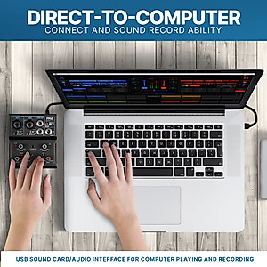 Pyle Professional Wireless DJ Audio Mixer - 2-Channel Bluetooth DJ Controller Sound Mixer w/USB Audio Interface, Combo Jack Microphone/Guitar XLR+6.35mm, 3.5mm Stereo In, Headphone Jack - PAD22MXUBT