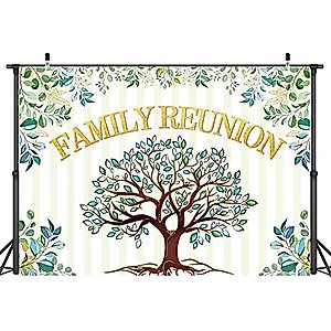 9x6ft Family Reunion Backdrop Family Tree Leaves Welcome to Our Family Members Photography Background Gathering Gold and Green Party Decorations Supplies Photo Banner Booth Props
